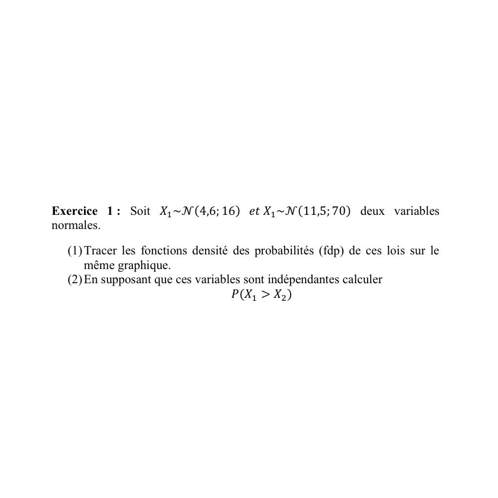 Exercice 1: Soit x1∼N(4,6;16) et x1∼N(11,5;70) deux | Chegg.com Exercice 1: Soit x1∼N(4,6;16) et x1∼N(11,5;70) deux | Chegg.com