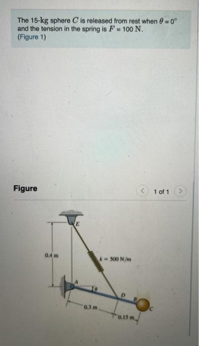 Solved The 15-kg sphere C is released from rest when 0 = 0° | Chegg.com