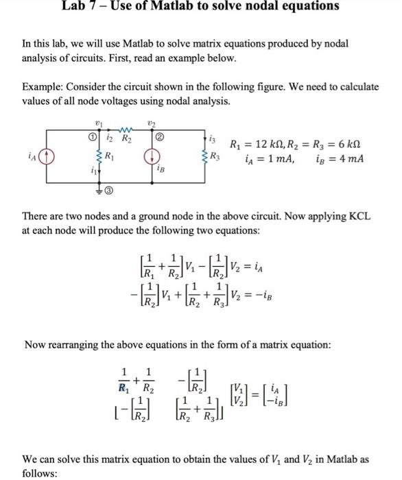 Solved Lab 7 - Use of Matlab to solve nodal equations In | Chegg.com