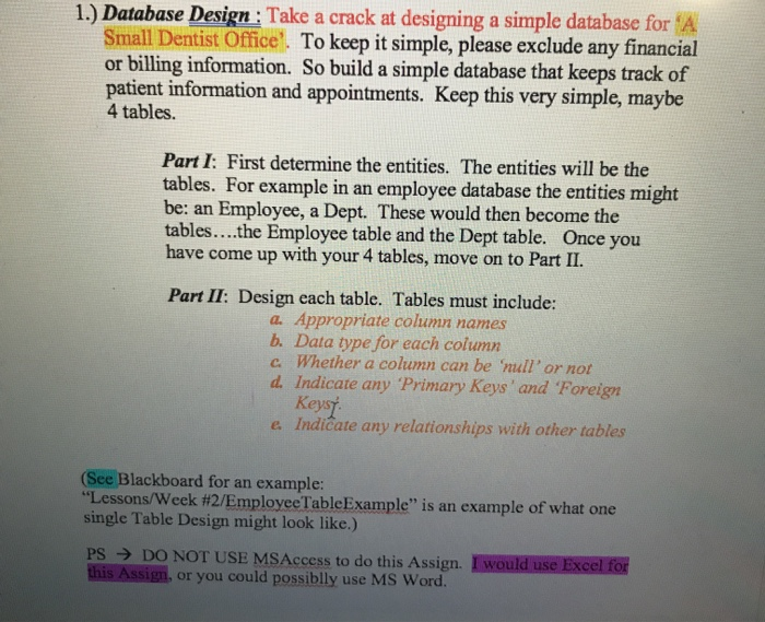 Solved 1.) Database Design : Take a crack at designing a | Chegg.com