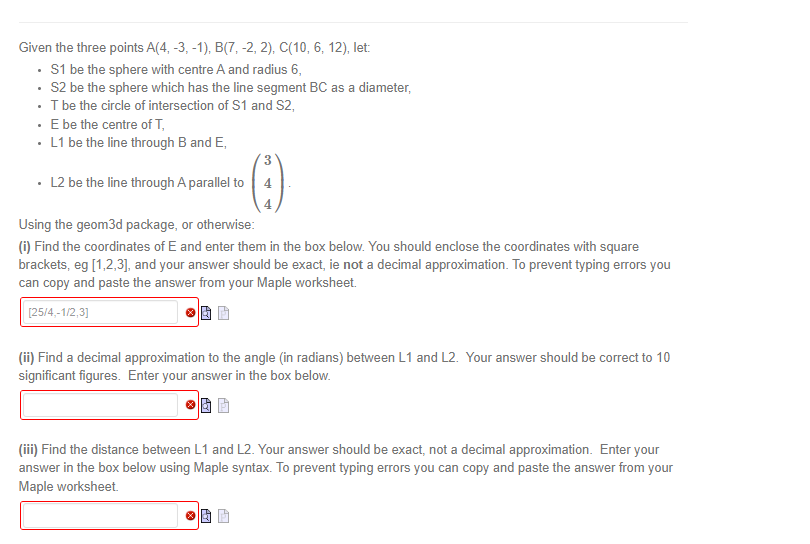Solved Given the three points | Chegg.com