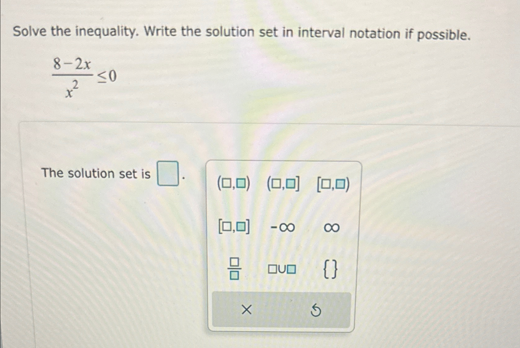 Solved Solve the inequality. Write the solution set in | Chegg.com