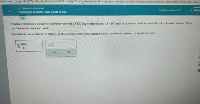 Solved A chemist prepares a solution of aluminum chloride by | Chegg.com
