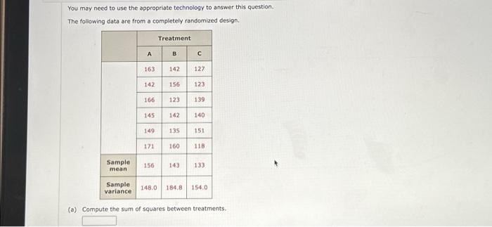 Solved (b) Compute the mean square between treatments. (c) | Chegg.com