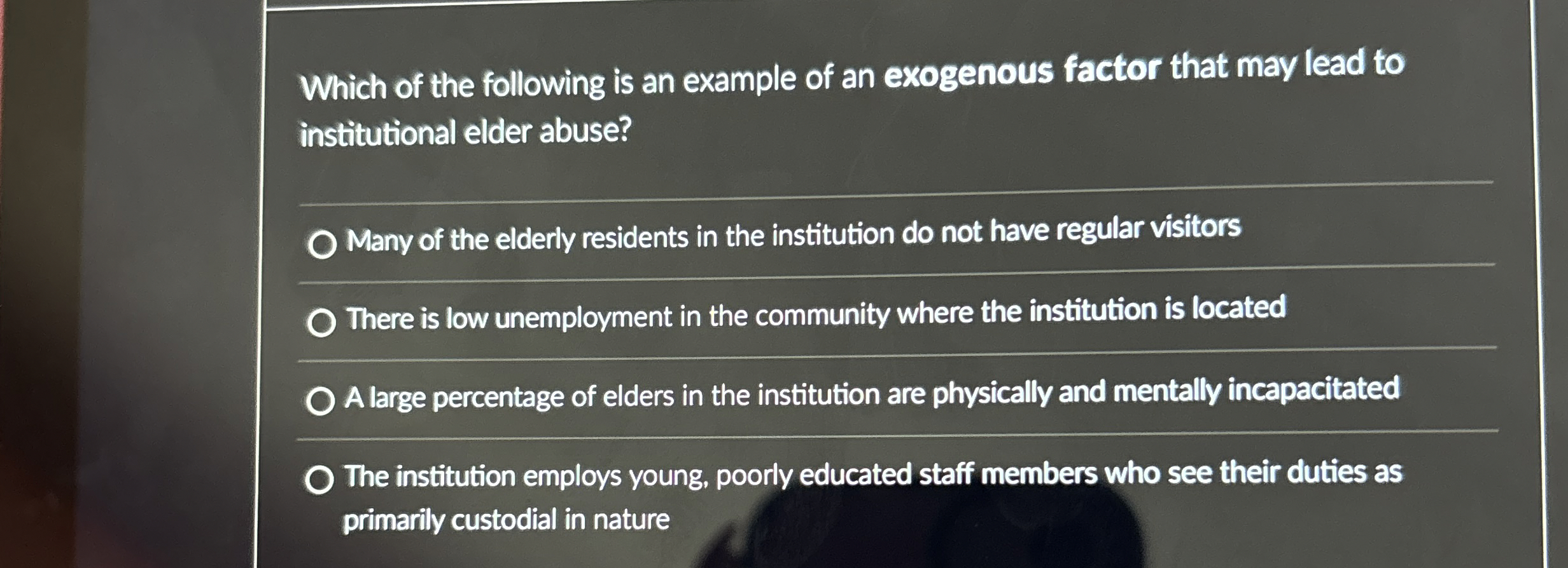 Solved Which of the following is an example of an exogenous | Chegg.com