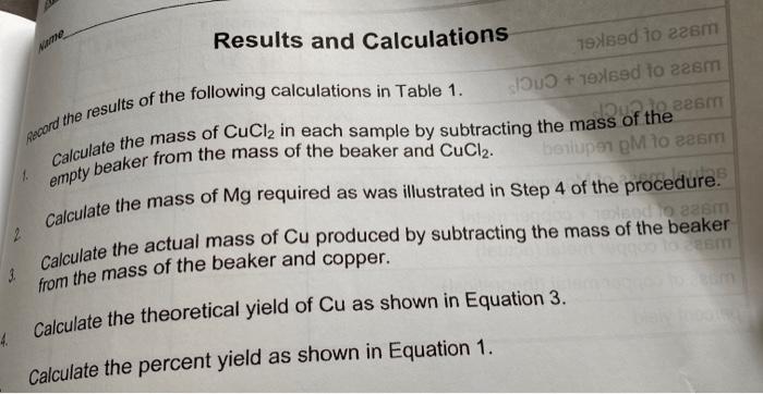 Solved 15-6 Table 1 mass of beaker mass of beaker + CuCl2 | Chegg.com