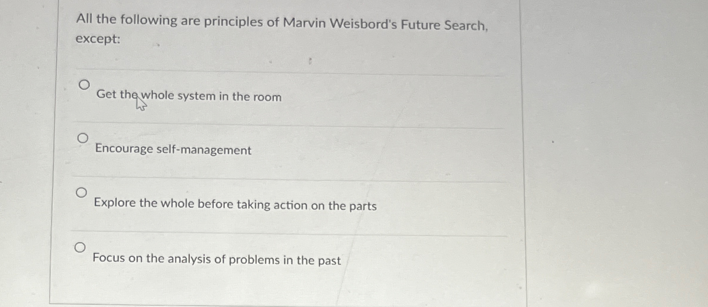 Solved All the following are principles of Marvin Weisbord's | Chegg.com