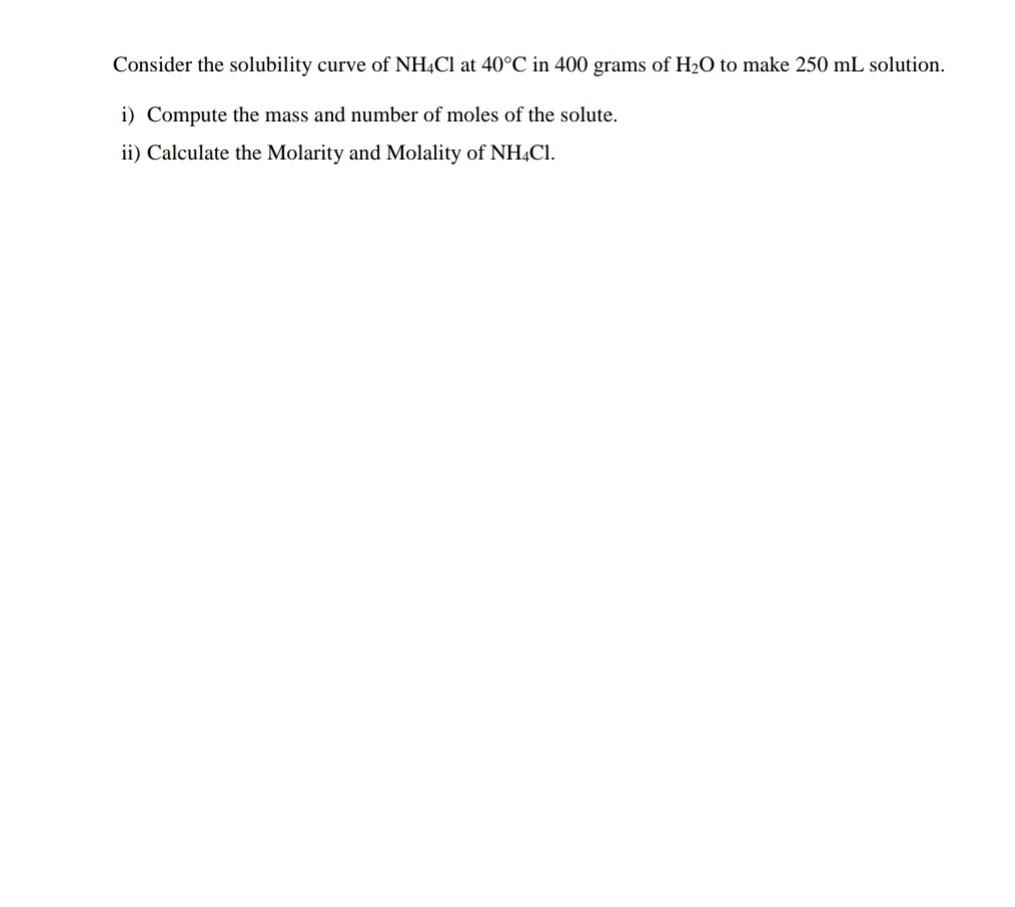 Solved Consider the solubility curve of NH4Cl at 40°C in 400 | Chegg.com