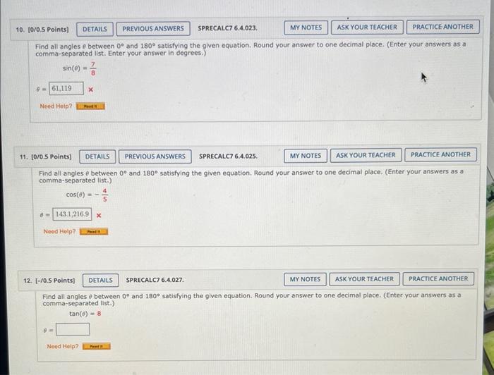 Solved Find all angles θ between 0∘ and 180∘ satisfying the | Chegg.com