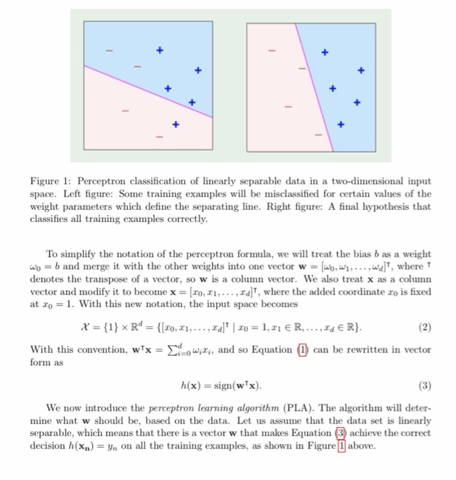 Figure 1: Perceptron classification of linearly | Chegg.com