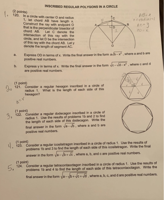 Solved . INSCRIBED REGULAR POLYGONS IN A CIRCLE (2 points) | Chegg.com