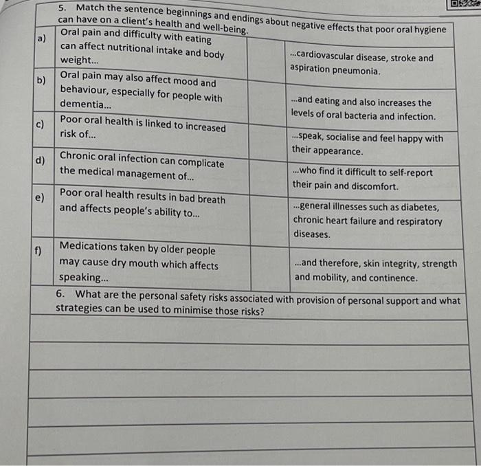 Solved 5. Match the sentence beginnings and endings about | Chegg.com