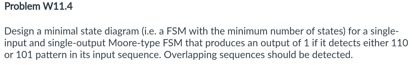Solved Problem W11.4Design a minimal state diagram (i.e. ﻿a | Chegg.com