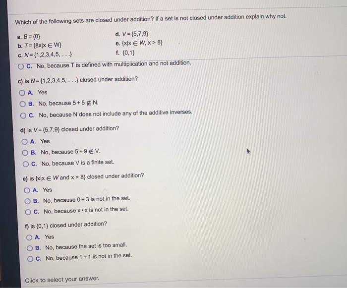Solved Which Of The Following Sets Are Closed Under Chegg