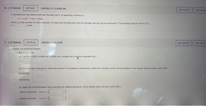 Solved A manulocturer has determined that the tetal cost Cof | Chegg.com