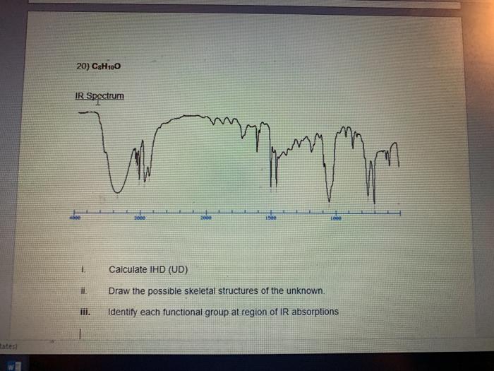 Solved 20) C&H100 IR Spectrum mm 1500 i. Calculate IHD (UD) | Chegg.com