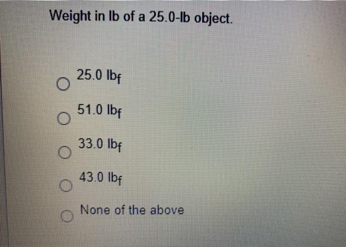 Solved Weight in lb of a 25.0-lb object. 25.0 lbf 51.0 lbf | Chegg.com