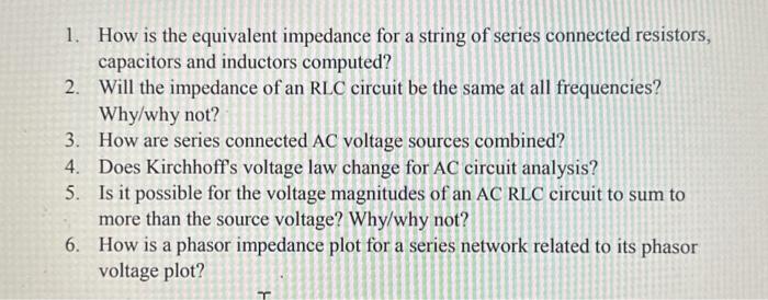 Solved 1. How is the equivalent impedance for a string of | Chegg.com