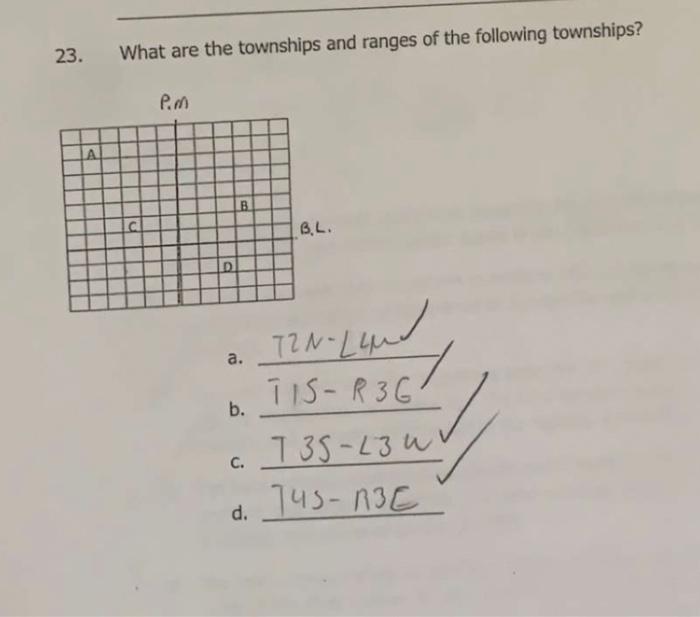 Solved 23. What are the townships and ranges of the | Chegg.com