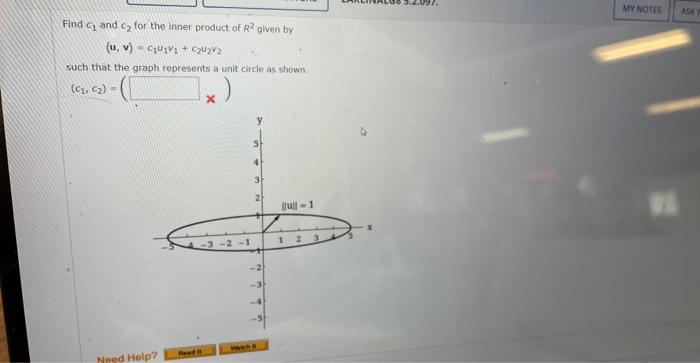 Solved Find c1 and c2 for the inner product of R^2 given by | Chegg.com