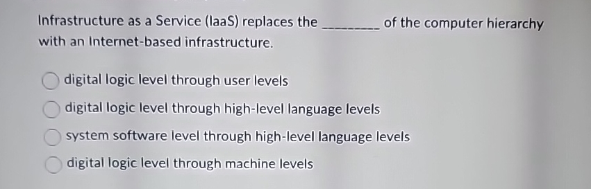 Solved Infrastructure as a Service (laaS) ﻿replaces the of | Chegg.com