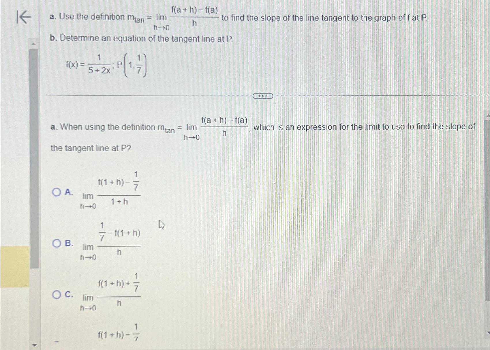 Solved a. ﻿Use the definition mtan=limh→0f(a+h)-f(a)h ﻿to | Chegg.com