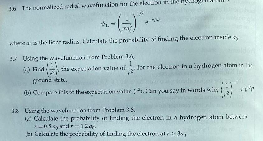 Solved 3 6 The Normalized Radial Wavefunction For The