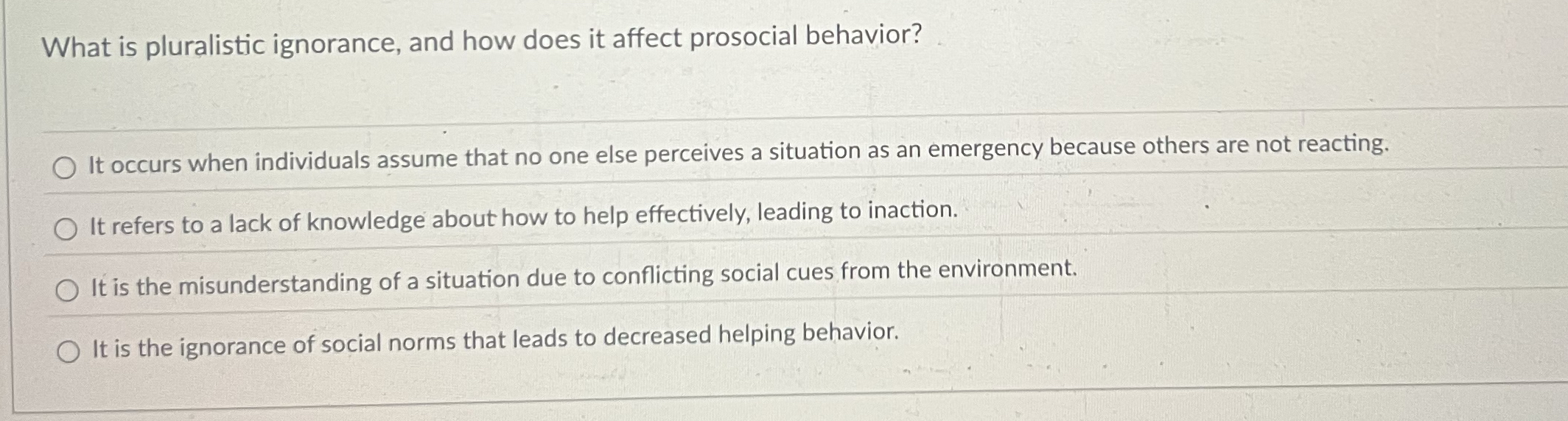 Solved What is pluralistic ignorance, and how does it affect | Chegg.com