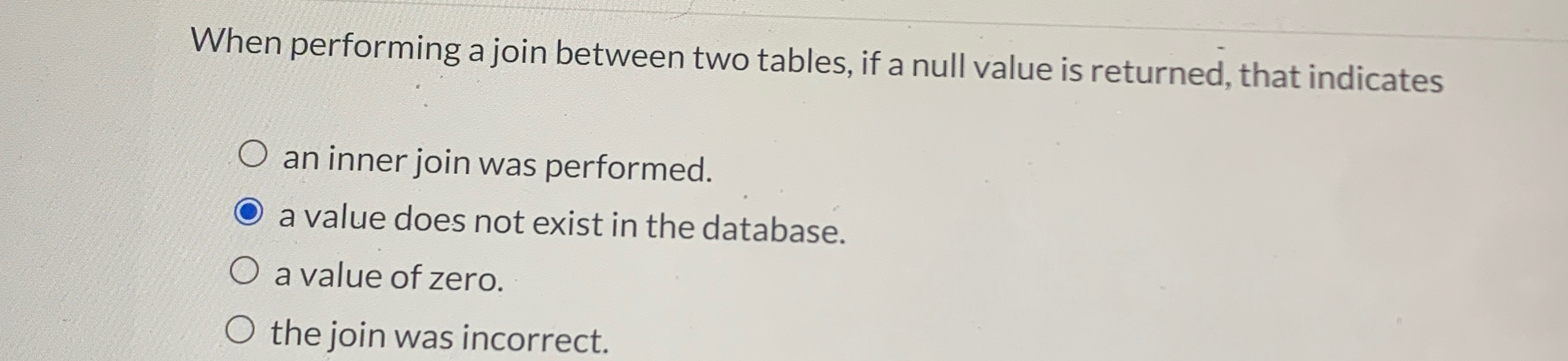 Solved When performing a join between two tables, if a null | Chegg.com
