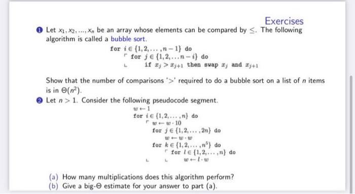 Solved Exercises Let x1,x2,..., Xn be an array whose | Chegg.com