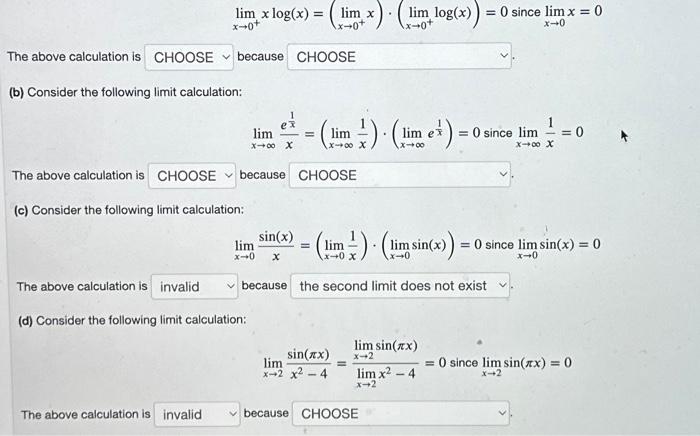 Solved lim x log(x) = x→0+ The above calculation is CHOOSE | Chegg.com