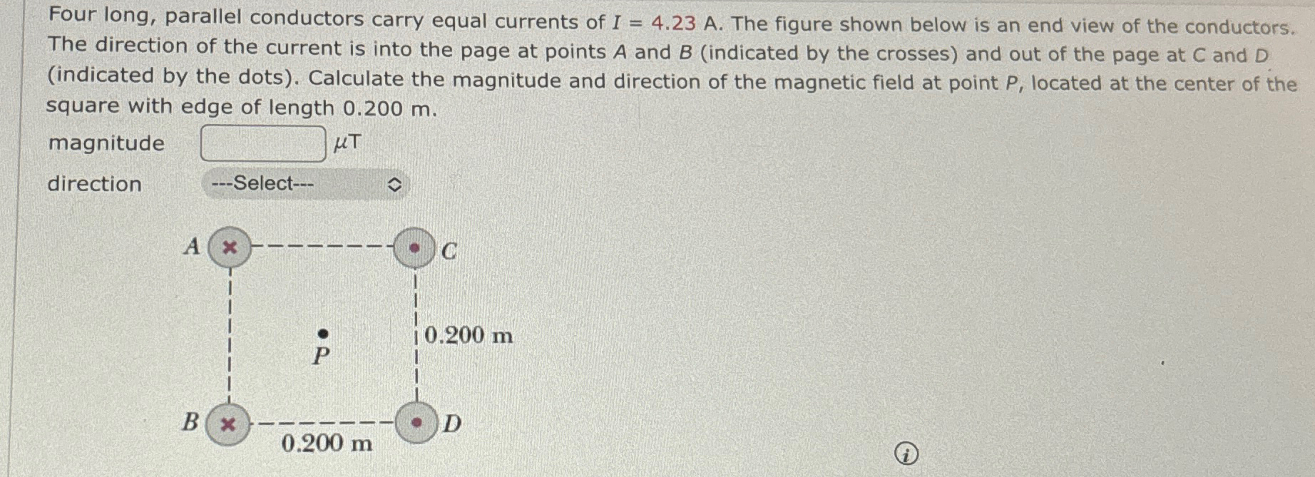 Solved Four long, parallel conductors carry equal currents | Chegg.com