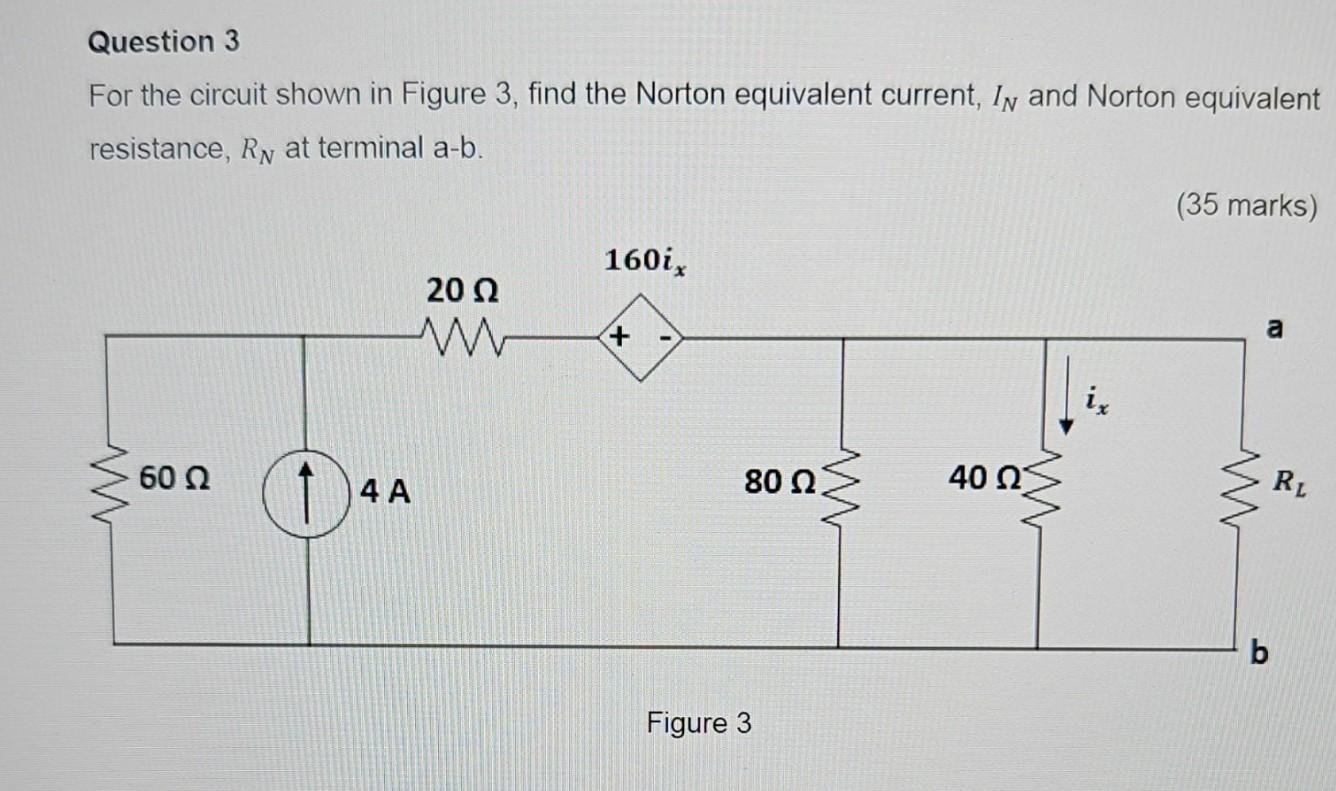 Solved For the circuit shown in Figure 3, find the Norton | Chegg.com