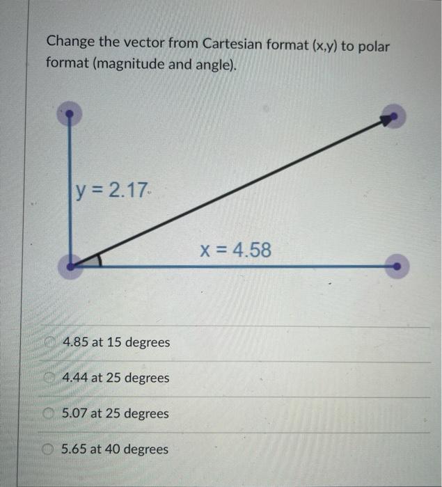 Solved Change the vector from Cartesian format (x,y) to | Chegg.com
