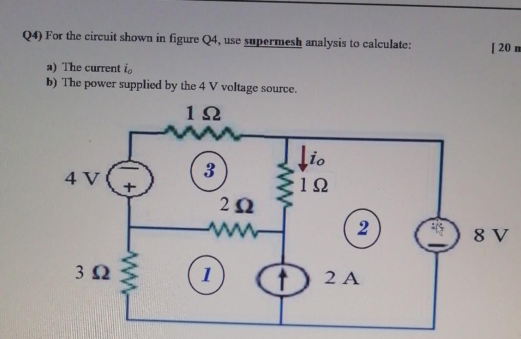 Solved (4) For the circuit shown in figure Q4, use supermesh | Chegg.com