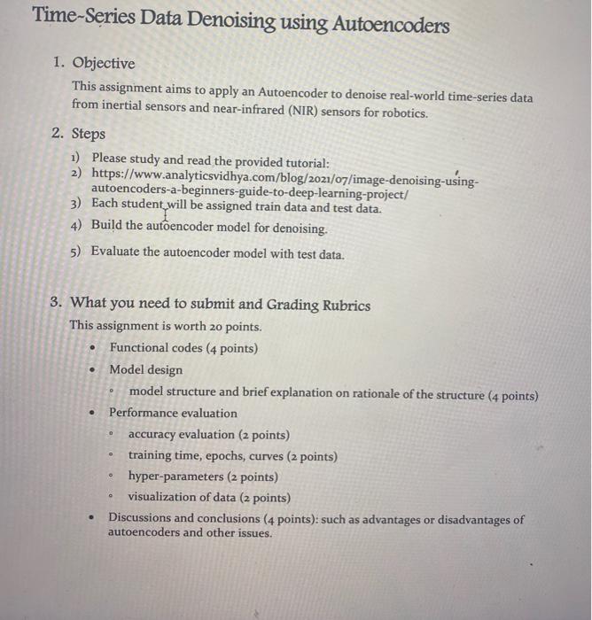 Time-Series Data Denoising using Autoencoders 1. | Chegg.com