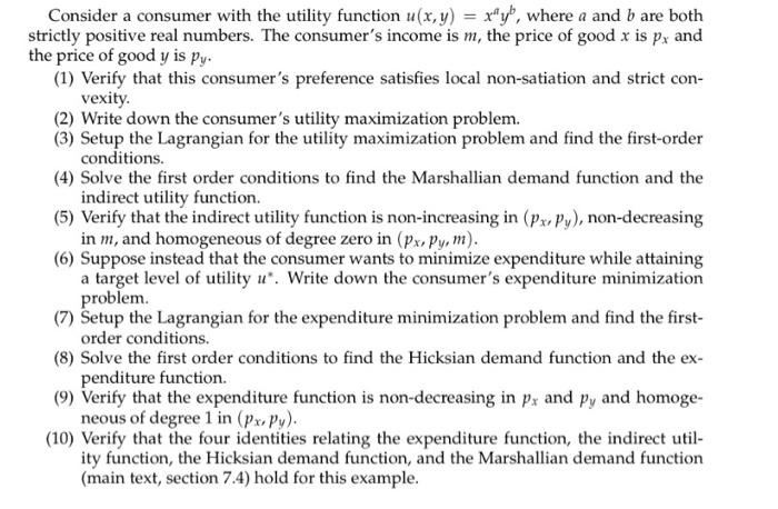 Solved Consider a consumer with the utility function u(x,y) | Chegg.com