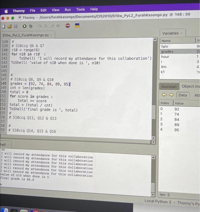 Solved Task/Purpose: Modify an item in the list grades and | Chegg.com