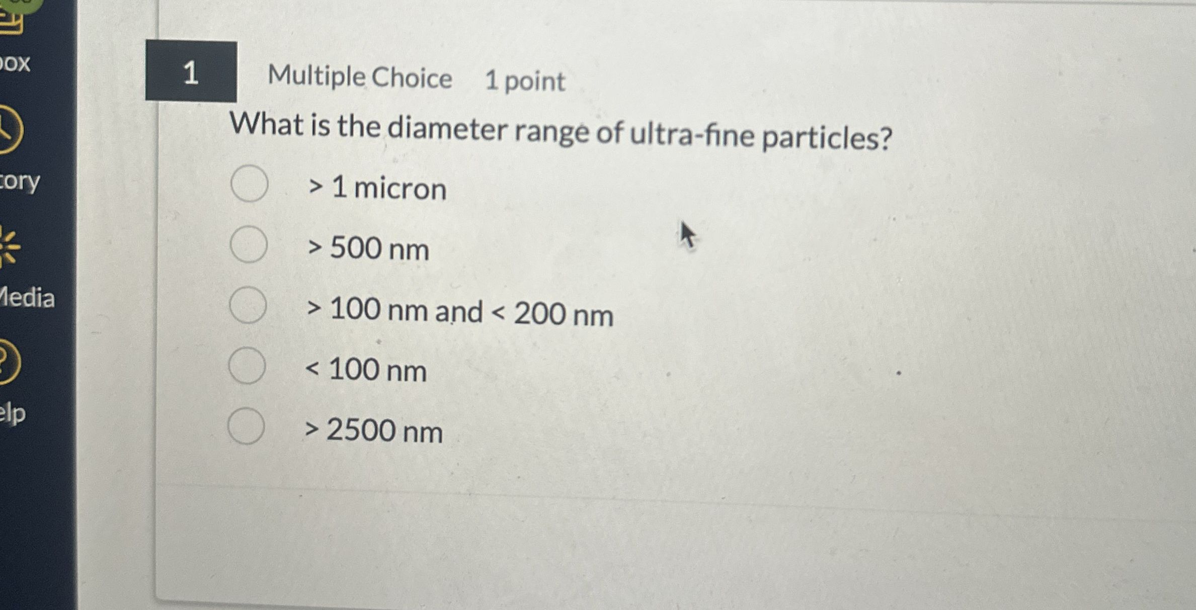 Solved 1Multiple Choice1 ﻿pointWhat is the diameter range of | Chegg.com
