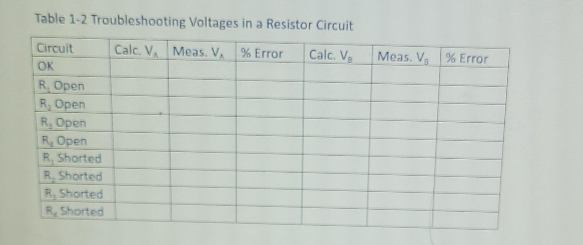 Solved Table 1-1 Resistor Values Table 1-2 | Chegg.com