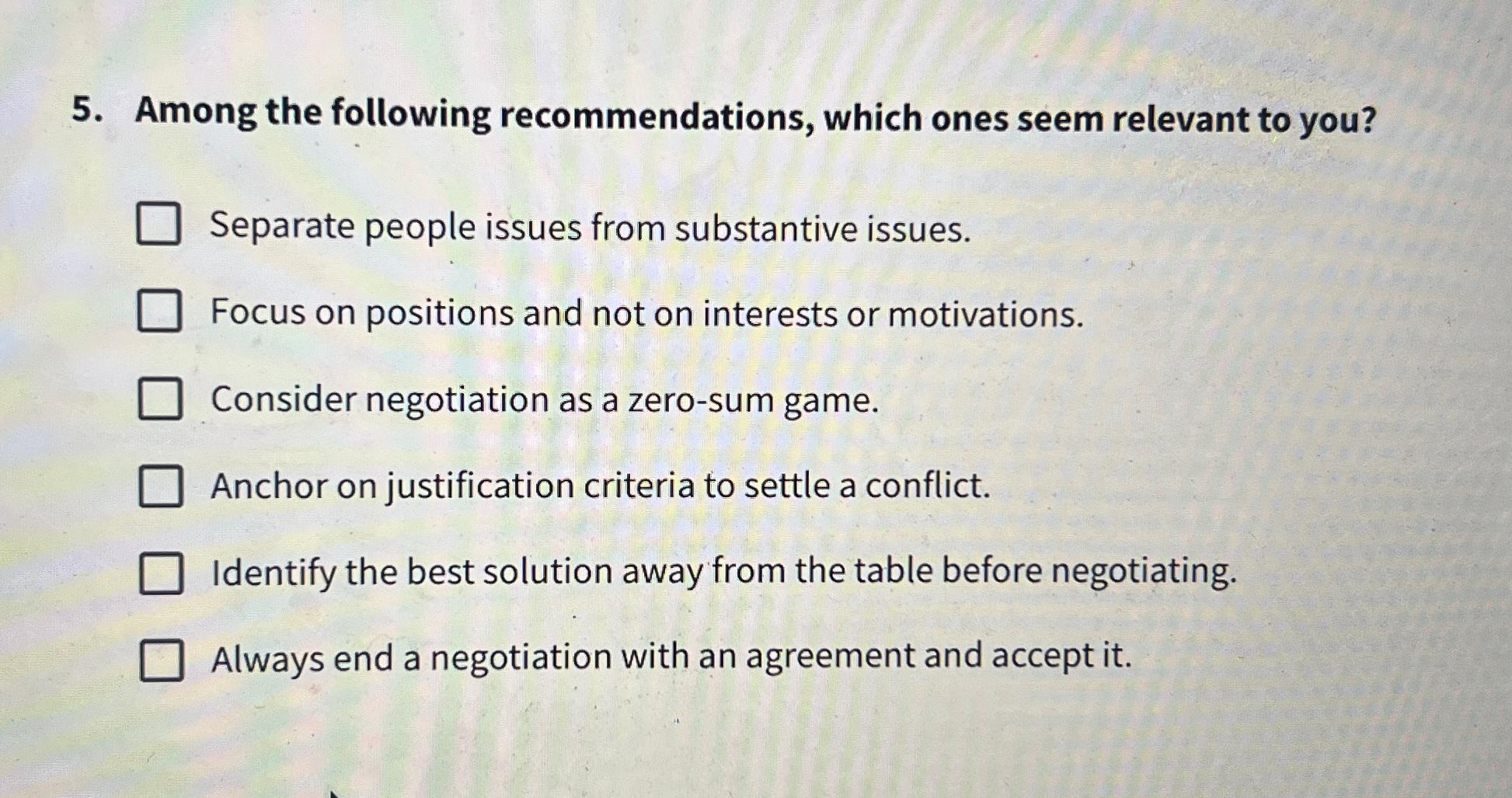 Solved Among the following recommendations, which ones seem | Chegg.com