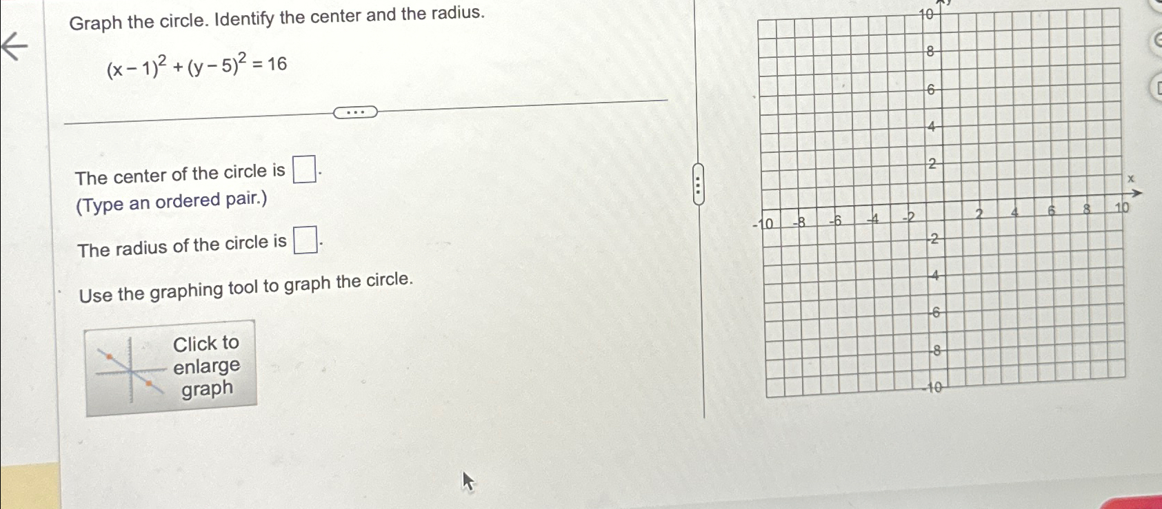Solved Graph the circle. Identify the center and the | Chegg.com