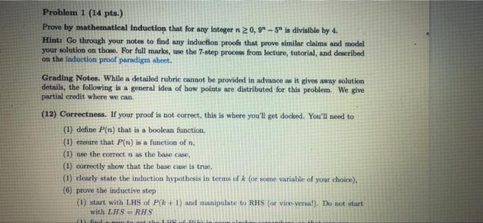 Solved Problem 1 (14 pts.) Prove by mathematical Induction | Chegg.com