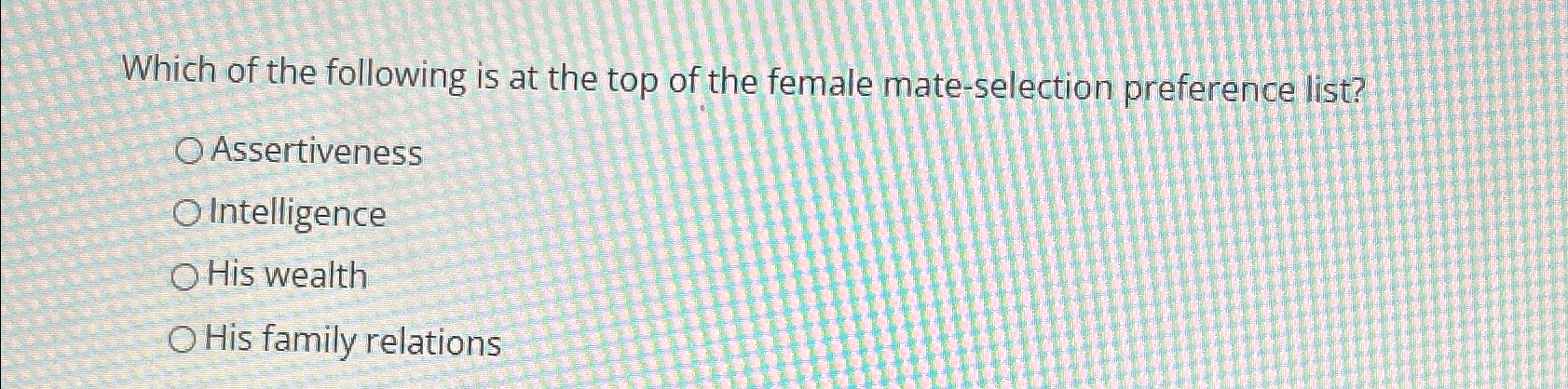 Solved Which of the following is at the top of the female | Chegg.com