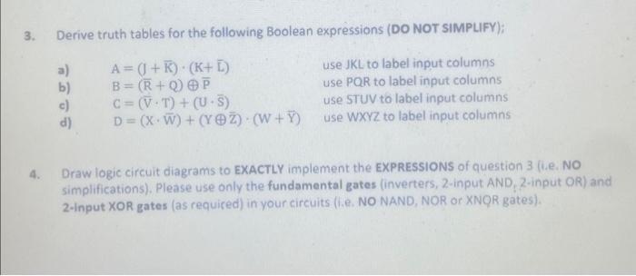 Solved Derive truth tables for the following Boolean | Chegg.com