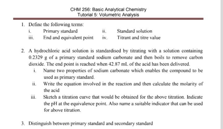 Solved CHM 256: Basic Analytical Chemistry Tutorial 5: | Chegg.com