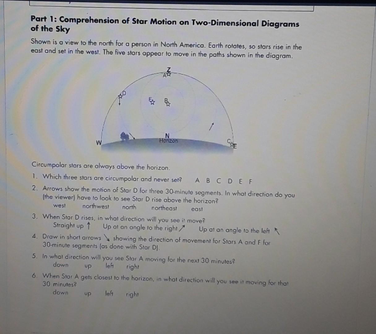 Solved Part 1: Comprehension of Star Motion on | Chegg.com
