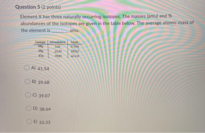 Solved Question 5 (2 points) Element X has three naturally | Chegg.com