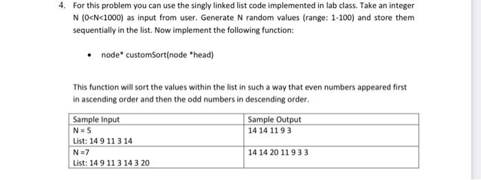 Solved 4. For this problem you can use the singly linked | Chegg.com