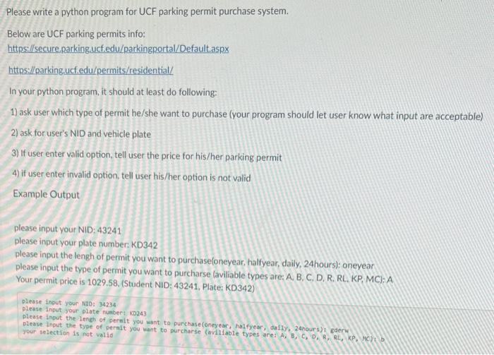 Solved Please write a python program for UCF parking permit | Chegg.com
